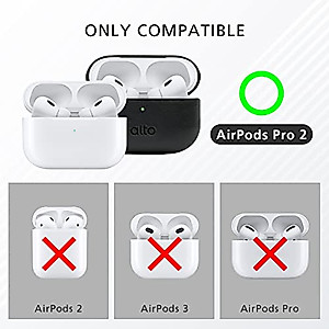 Alto Case for AirPods Pro 2 with Keychain, Italian Leather Case Cover Compatible AirPods Pro 2nd Generation 2022 Women Men Protective Hard Shell Supports Wireless Charging Front LED Visible (Black)