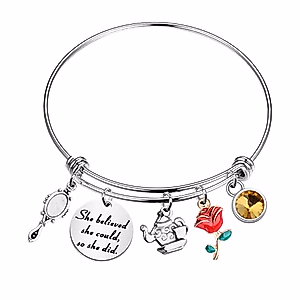 FAADBUK Movie Inspired Bracelet She Believed She Could So She Did Belle Princess Jewelry Inspiration Gift for Her (Beauty and The Beast Bracelet)