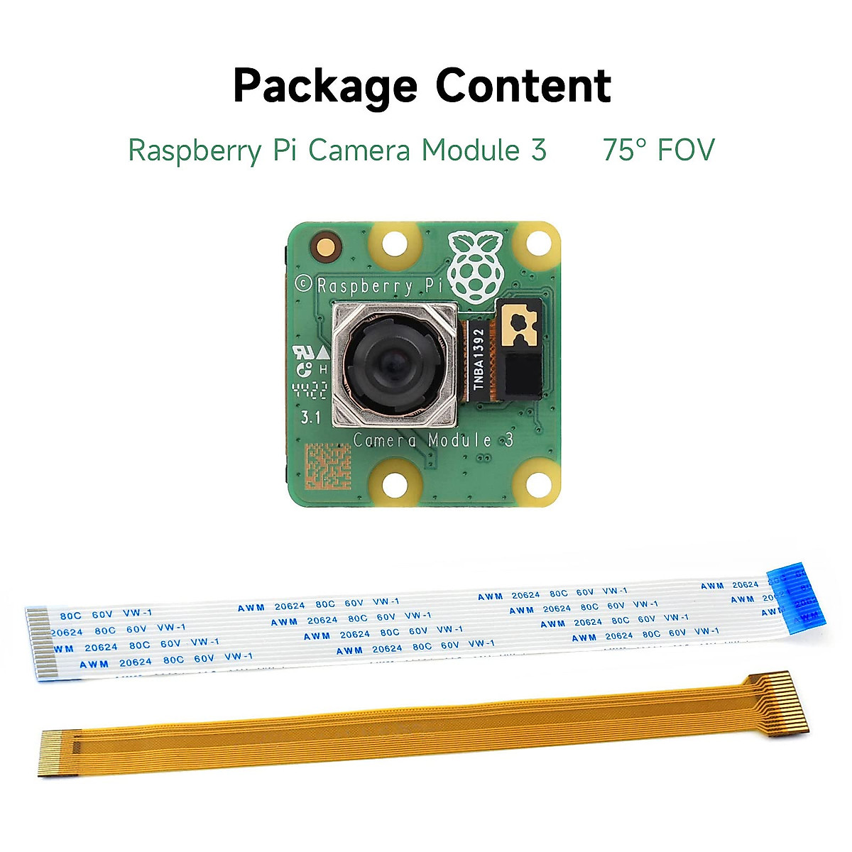 Waveshare Camera Module 3 Package Compatible with Raspberry Pi Camera Module 3(Included), Bundle with 15cm FPC Camera Cable,12MP High Resolution, Auto-Focus, IMX708 Sensor, Basic Version (75°FOV