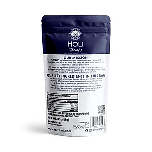 HOLI Freeze Dried Salmon Dog Treats - with Omega 3 and 6 Fish Oil - All Natural Dog Treats - Human Grade - Wild Caught Skin on Salmon - Made in USA - Grain Free - Diabetic Friendly