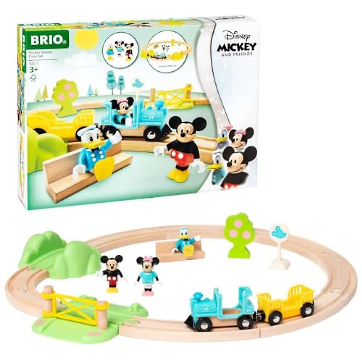 BRIO 32277 Mickey Mouse Train Set - Wooden Railway Adventure | FSC-Certified Wood | Magnetic Couplings | Skill Development Toy | Ideal Gift for Kids