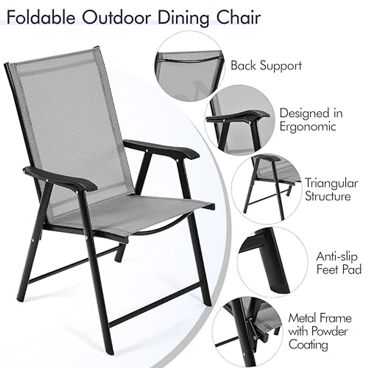 Yaheetech Patio Chairs Outdoor Chairs Set of 2 Portable Dining Chairs with Armrests for Camping, Lawn Yard Beach, Folding Patio Chairs 2-Pack Patio Chairs Metal Frame