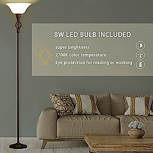 RAYINIGHT Floor Lamp for Living Room, 72" Modern Bedroom Standing Lamp with 8W LED Bulb, 3000K Eye Protection Torchiere Floor Lamp for Bedroom, Office, Living Room(Red Brown)