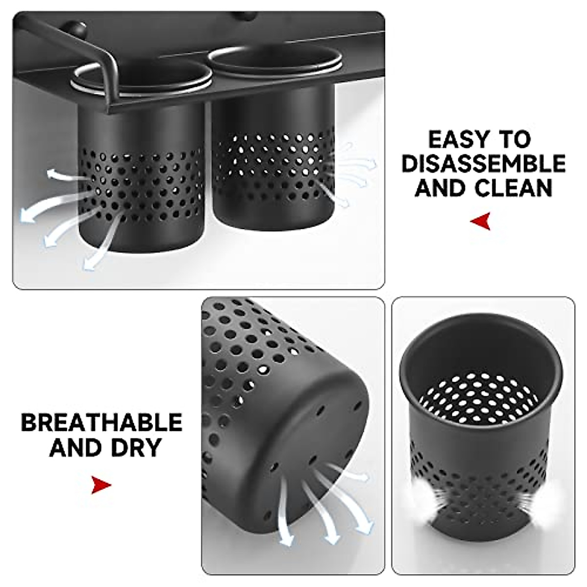 TINYROW Hair Dryer Holder Wall Mounted,Hair Tool Organizer,Black Bathroom Wall Mount Hair Care Styling Tool Organizer Storage Basket,Hair Tool Holder,Dryer Holder Rack 