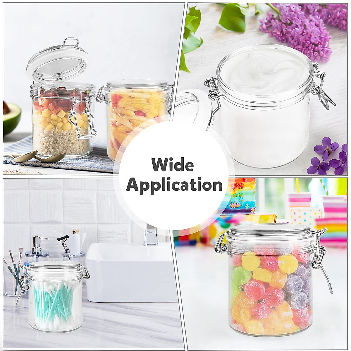 2 Pack 500ml/17oz Plastic Storage Jars Clear Wide Mouth Canning Jar Empty Sealed Bottle Container with Airtight Lid for Food Storage Liquid Powder Herbs Coffee Sugar Nuts Cosmetic
