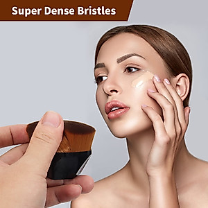 BEAHOT 4 Pack Foundation Makeup Brush - Flat Top Travel Kabuki Brush Momma Brush for Blending Liquid, Cream or Flawless Powder Cosmetics with Protective Case, Easy to Carry Make up Brush