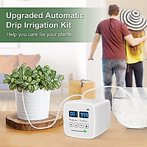[Upgraded Pump] Automatic Drip Irrigation Kit, Houseplants Self Watering Devices, Indoor Irrigation System for 10 Potted Plants with 999-Hours 5V USB Programmable Timer for Vacation Plants Watering