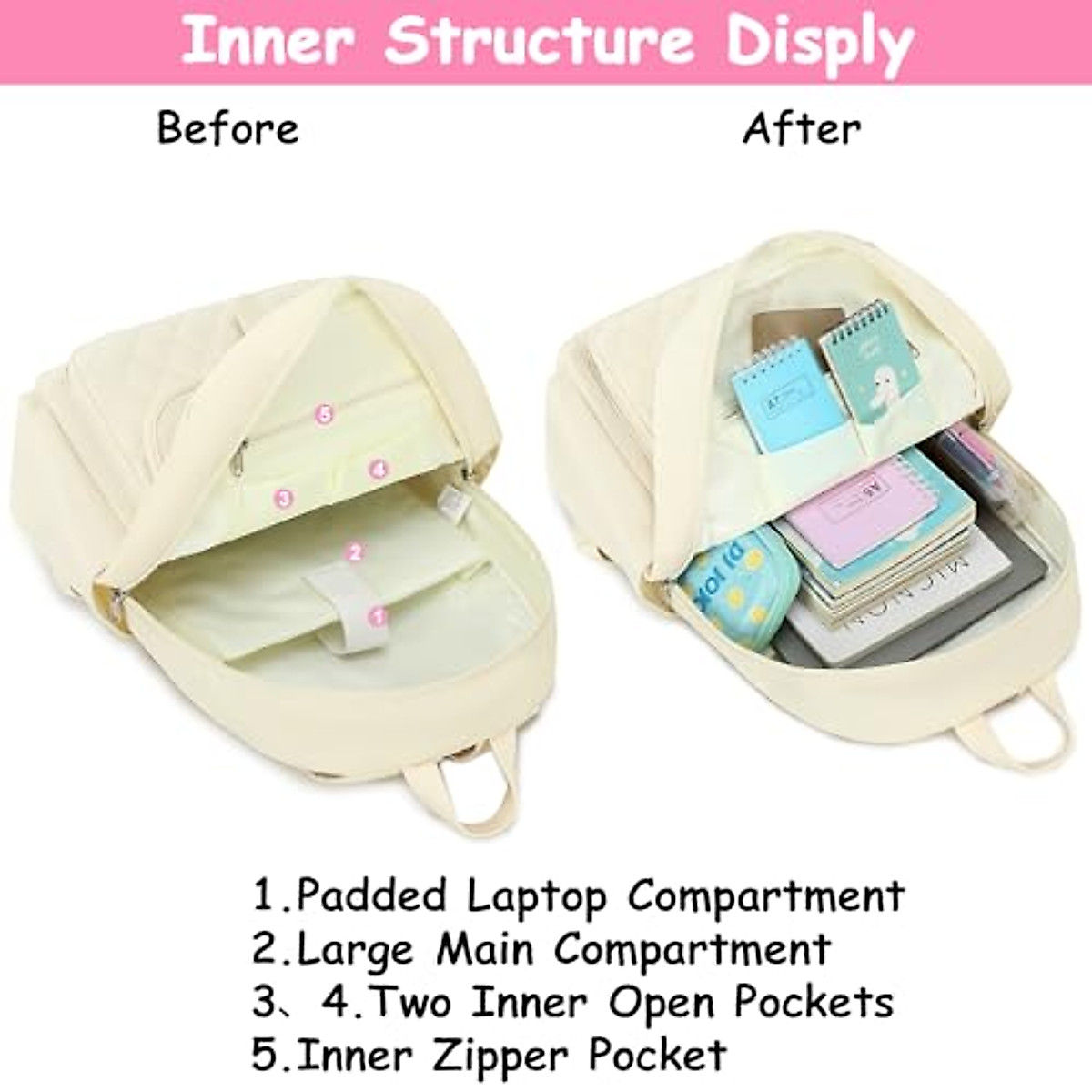 Bluboon College Laptop Backpack School Bookbag Travel Rucksack School Bagfor High School(Beige-Quited)