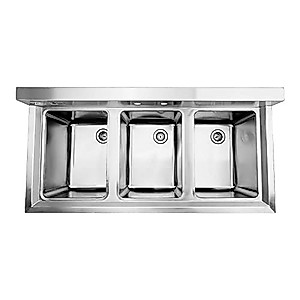 HALLY 3 Compartment Sink of Stainless Steel NSF Commercial Utility Basin with 10" L x 14" W x 10" D Bowl for Bar, Restaurant, Kitchen, Hotel and Home