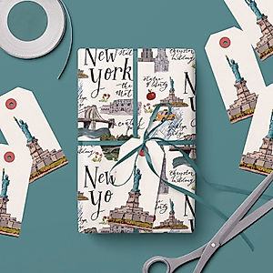 WRAPAHOLIC New York Wrapping Paper Roll - Mini Roll - 17 Inch x 33 Feet - New York City Design, Perfect for Birthday, Party, Holiday