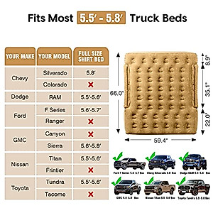 WASAGUN Truck Bed Air Mattress Fit 5.5 ft - 5.8 ft Full Size Short Pickup Truck Beds Inflatable Mattress with Pump & Removable Side Mattress for Outdoor, Camping