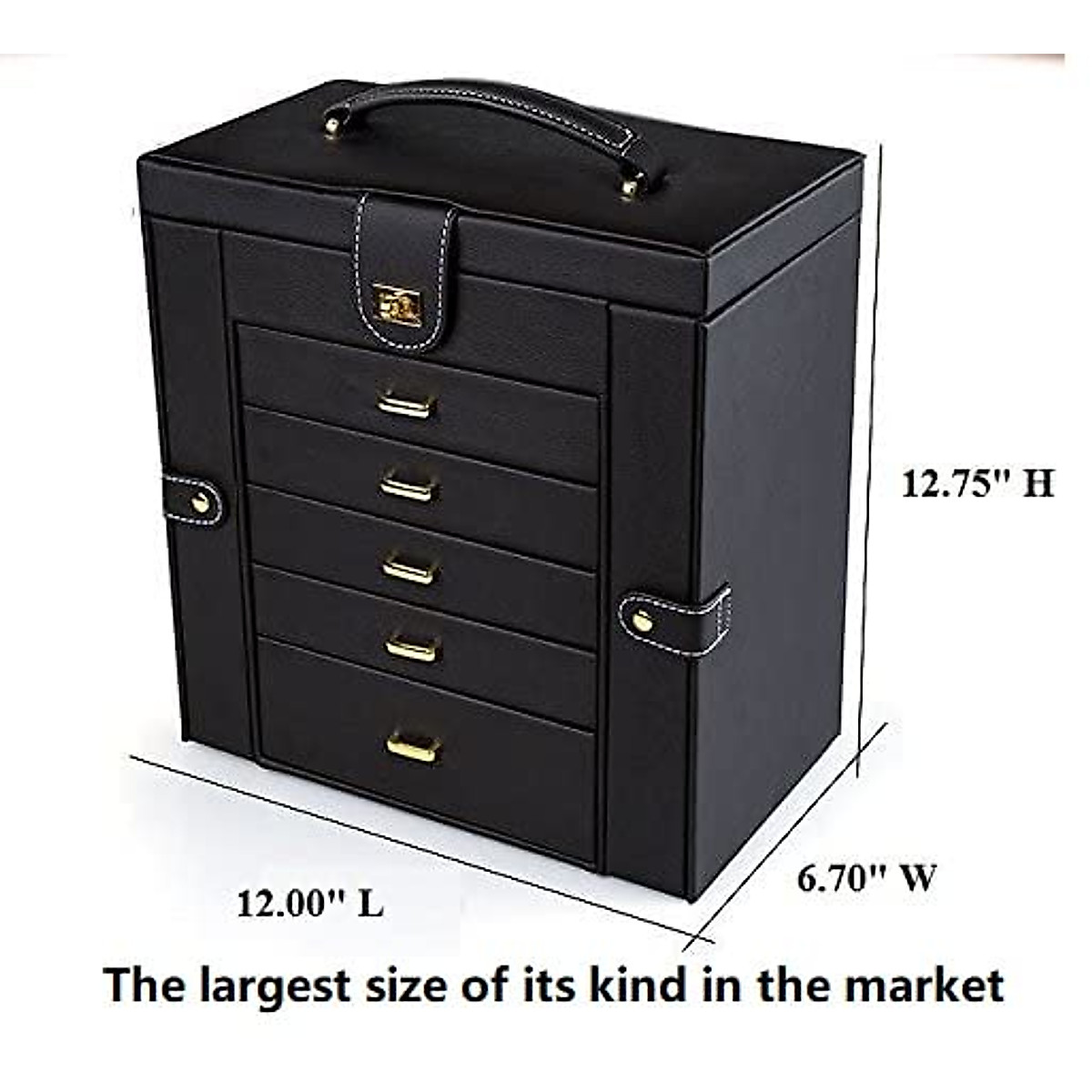 Kendal Huge Jewelry Box Jewelry Case with 6 Tier 5 Drawers Large Storage Capacity with Mirror Jewelry Storage Organizer Great Gift Also Good For Watches LJC-SHD5BK (black)