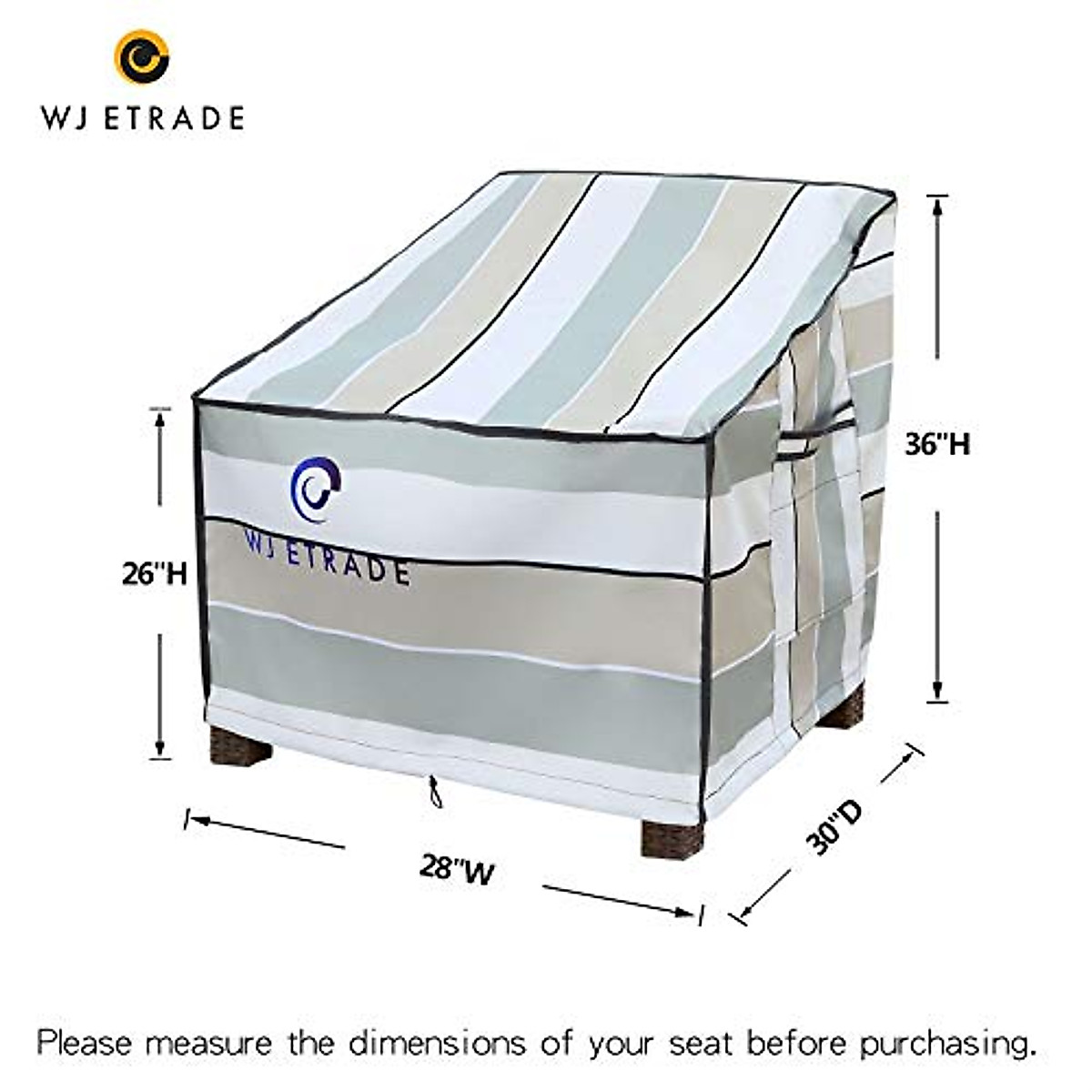 Patio Chair Covers, 2Pack, 28"Wx30"Dx36"H Dining Chair High Back Chair Cover, Heavy Duty Waterproof UV Resistant Outdoor Furniture Cover,Striped