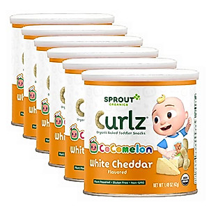CoComelon Sprout Organic Baby Food, Toddler Snacks, White Cheddar Plant Power Curlz, 1.48 Ounce(Pack of 6)