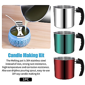 Candle Making Pouring Pot, DINGPAI 44oz Double Boiler Wax Melting Pot, 1pc Spoon, 304 Stainless Steel Candle Making Pitcher, Silver Color with Heat-Resistant Handle and Dripless Pouring Spout Design