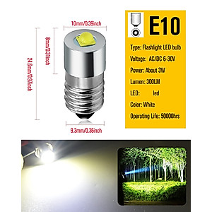 YEORO 2Pcs AC/DC 6-30V E10 Upgrade LED Flashlight Bulb,3W 6V 9V 12V 18V 19.2V 24V LED Conversion Kit for Torch Lantern Bike Work Light Maglit Bulbs,Non-Polarit