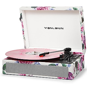 Vintage 3-Speed Bluetooth Record Player with Built-in Speakers, Retro LP Vinyl Player Portable Suitcase Turntable with USB Recording, Wireless Music Playback, RCA/AUX/Headphone Jack, Floral
