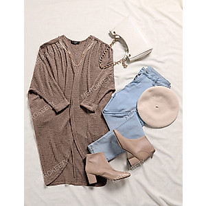 MEROKEETY Women's 2024 Fall Waffle Knit Batwing Long Sleeve Cardigan Loose Open Front Sweater Coat, Brown, XX-Large