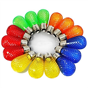 BRIMAX S14 Colored LED Bulbs Plastic for Christmas Outdoor String Lights Replacement, Shatterproof, E26 Base Multi Color Red/Orange/Blue/Green/Yellow, Halloween Decorative Bulb 15pack