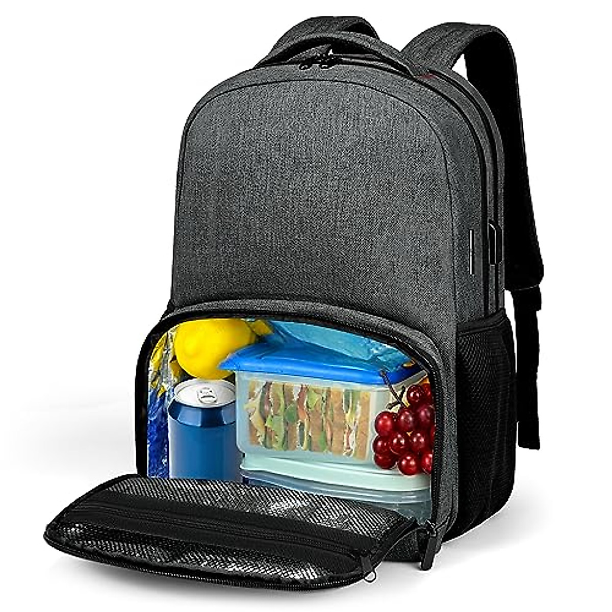 Ocraho Lunch Bag Backpack Insulated Cooler Lunch Box Backpack,Travel Laptop Backpack with USB Port for Women Men Fits 15.6 Inch Laptop （Gray-2）