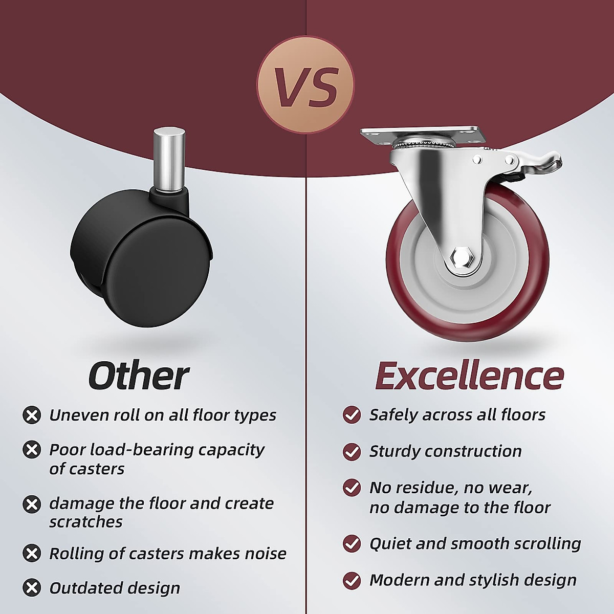 5 Inch Casters Set of 4 Heavy Duty - Caster Wheels, CLOATFET Locking Casters, Swivel Casters with Brake (Top Plate), Double Ball Bearing Non Marking Castor Wheels for Cart Furniture Workbench