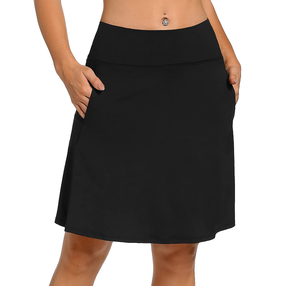 ChinFun 20" Knee Length Skorts Skirts for Women Tennis Athletic Running Golf Skirt with Pockets Black XL