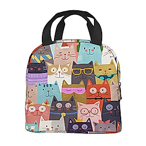 Majoug Cat Colorful Portable Lunch Bag Woman Waterproof Tote Shoulder Bags Small Handbags Purses Lunch Box,Shopping Office/Picnic/Travel/Camping