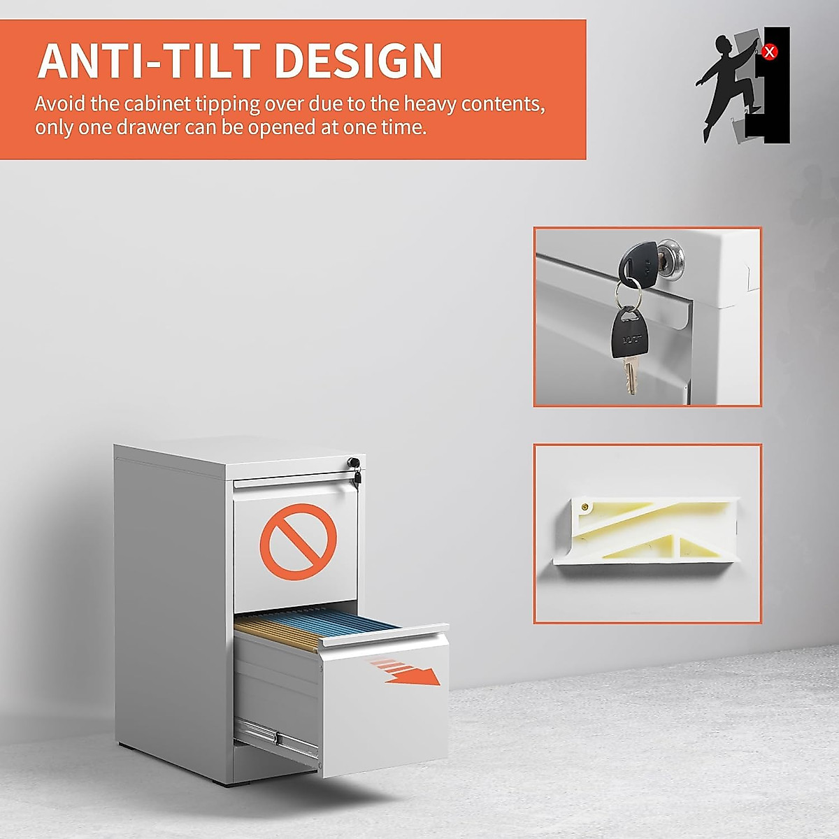 BIZOEIRON 2 Drawer File Cabinet with Lock, Metal Vertical Filing Cabinets for Home Office, Steel Storage Cabinet for Hanging Legal/Letter Size Files, Assembly Required (White)