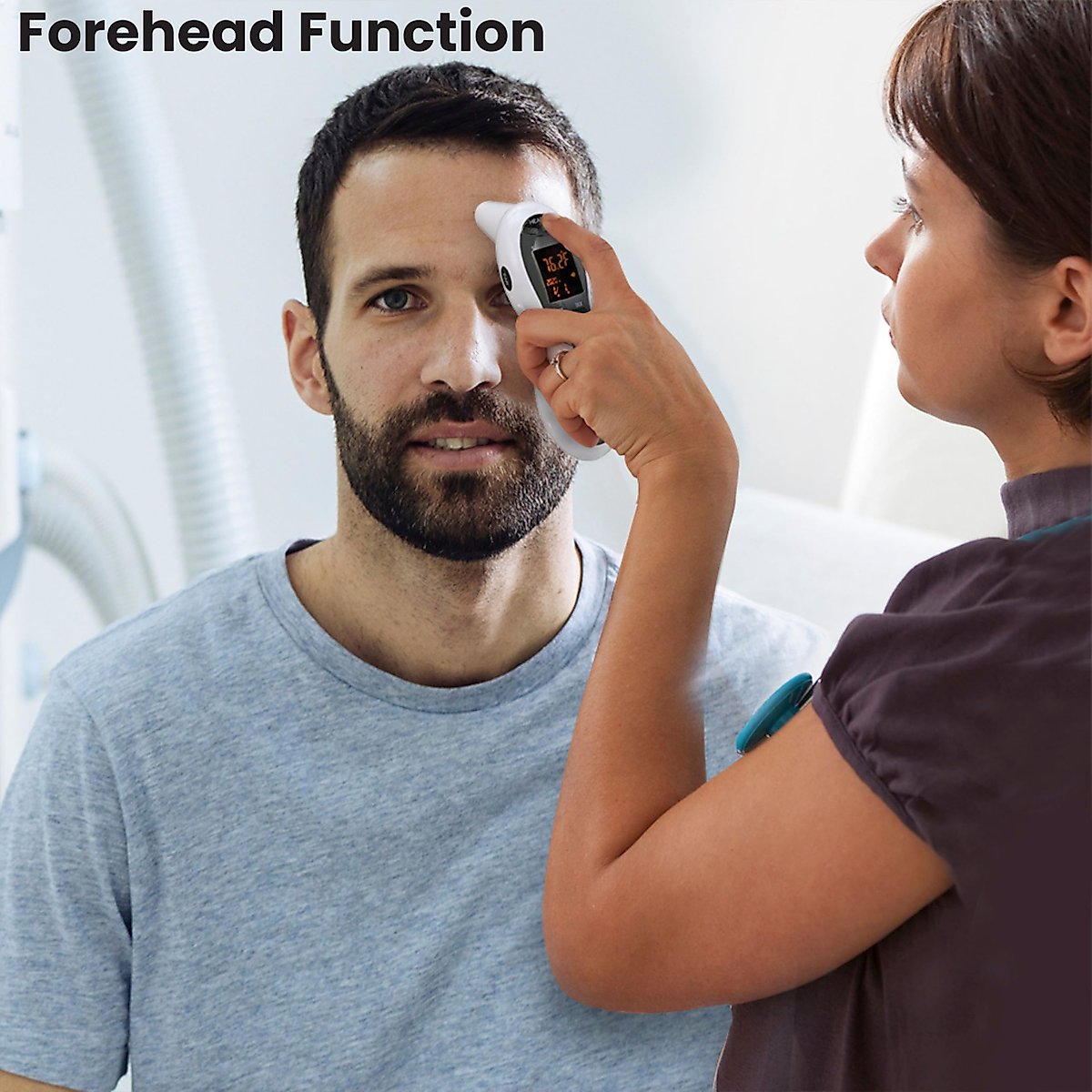 MOBI Digital Ear & Forehead Thermometer with Fingertip Pulse Reading, Flashlight & Fever Indicator, Room Temperature – Large Display, 3 Language Voice Readout for Baby, Kids & Adults