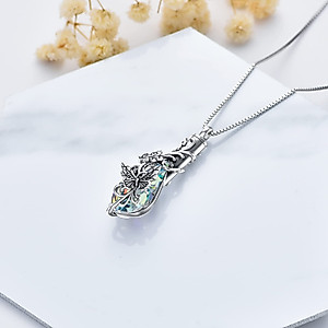 PELOVNY Butterfly Urn Necklace for Ashes for Women 925 Sterling Silver Oxidation Crystal Teardrop Cremation Jewelry Memorial with Funnel Filler