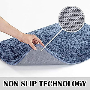 Suchtale Bathroom Rug Non Slip Bath Mat for Bathroom (16 x 24, Blue) Water Absorbent Soft Microfiber Shaggy Bathroom Mat Machine Washable Bath Rug for Bathroom Thick Plush Rugs for Shower