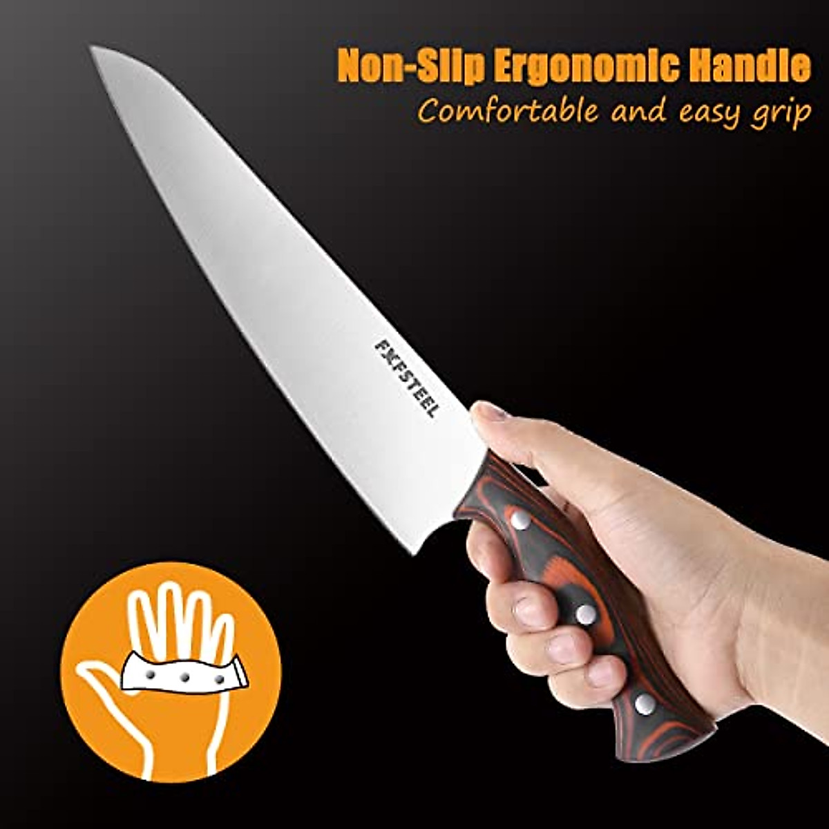 FXFSTEEL Chef Knife, 9 inch Kitchen Knife Stainless Steel with Red Solid Wood Handle Professional Sharp Cleaver Knife for Cutting Vegetable Meat Cooking Knife Accessories