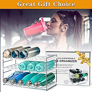 Water Bottle Organizer For Cabinet, Expandable Water Bottle Holder Rack, Adjustable Tumbler Storage For Kitchen Organization, 3 Tier Cup Organizer For Sports Flask Insulated Travel Mug Fridge, White