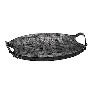 Godinger Black Wood Serving Tray, Charcuterie Platter Cheese Board with Metal Handles - Round