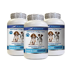 PET SUPPLEMENTS Dog Healthy Coat Vitamins - Dogs Hair and Coat Complex - Advanced Skin Relief - Good for Nails - Dog Vitamin c - 3 Bottles (180 Tablets)