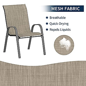 Amopatio Patio Chairs Set of 2, Outdoor Stackable Dining Chairs for All Weather, Breathable Garden Outdoor Furniture for Backyard Deck, Brown