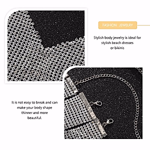 Ludress Rhinestone Body Chain Silver Chest Chain Party Body Jewelry Sparkly Halter Bra Chain Club Belly Accessories for Women and Girls