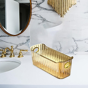 PETSOLA Multifunctional Desktop Storage Basket Organizer Storage Bin for Cosmetics Kitchen Closet Shelf Bathroom Vanity, Aureate