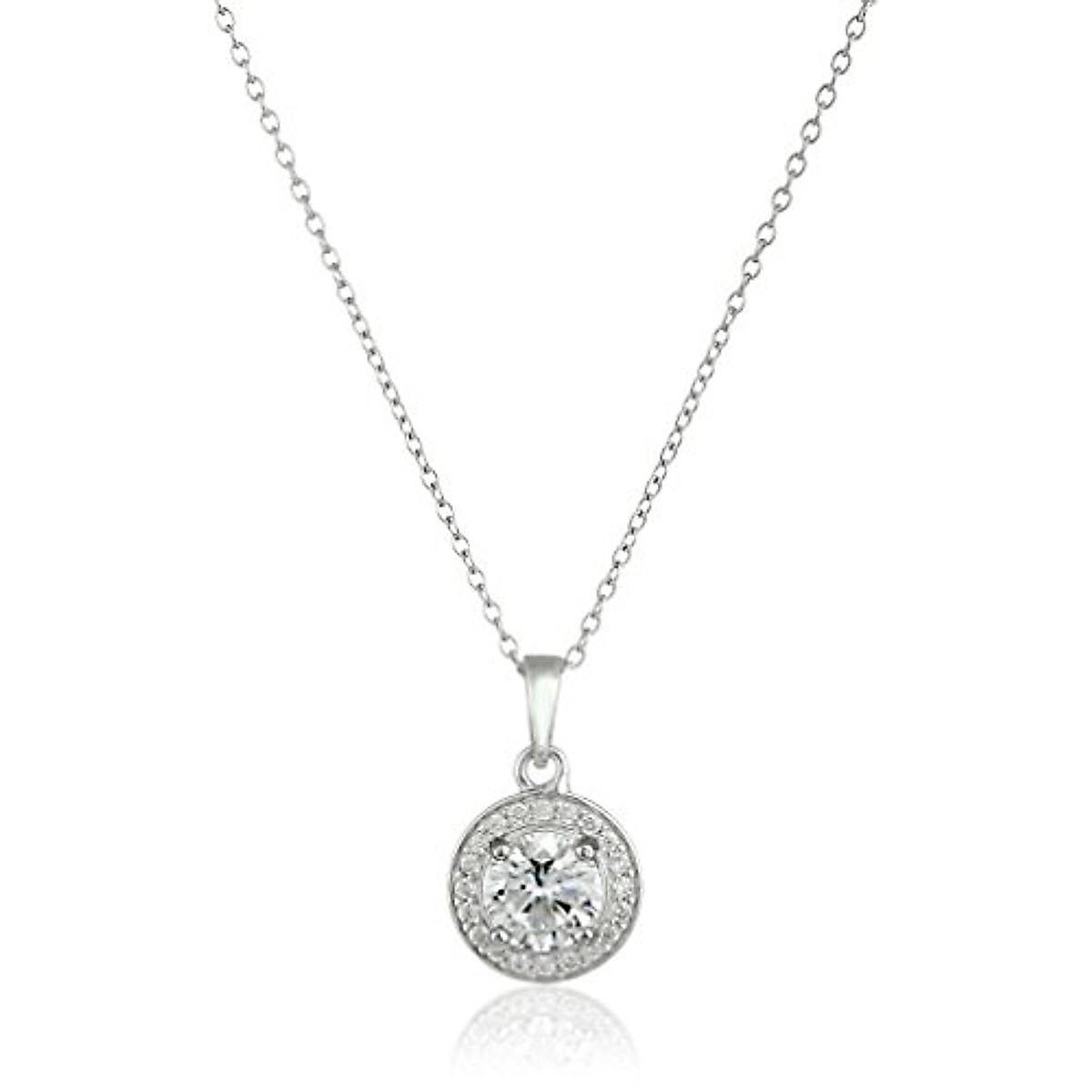 Amazon Collection womens Sterling Silver Cubic Zirconia Halo Pendant Necklace and Stud Earrings Jewelry Set