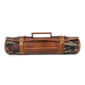 Leather Canvas Knife Roll Storage Bag Expandable 10 Pockets Detachable Shoulder Strap Travel-Friendly Chef Knife Case Roll By Aaron Leather Goods (Louisville, Canvas Leather)