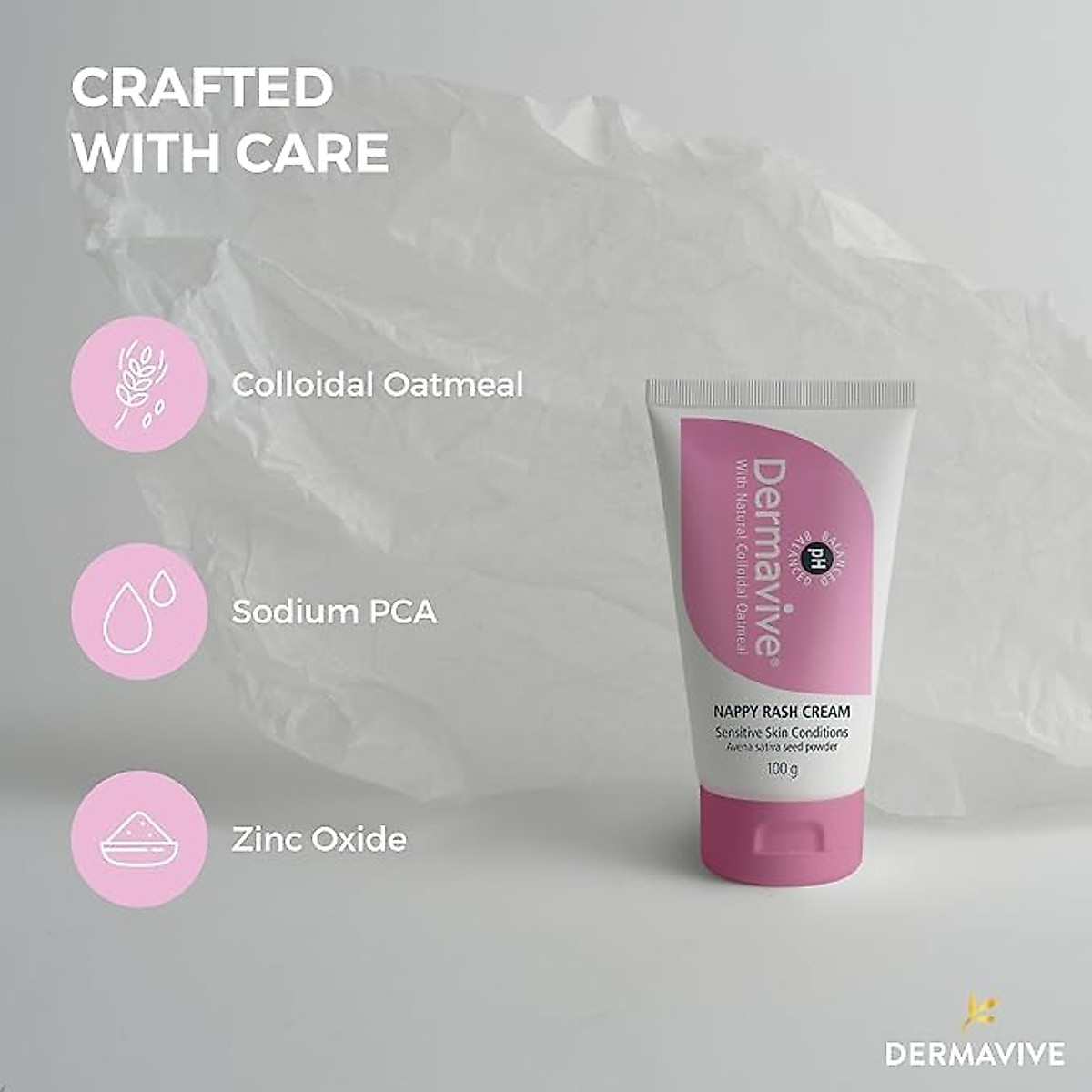 Dermavive Diaper/Nappy Rash Cream, Soothing Diaper Rash Cream, Baby Rash Ointment, Fast-Acting Rash Relief for Infants & Babies, Gentle Diaper Cream, 100g