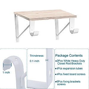 YROUHNAE 2 Pack White Closet Rod Brackets Heavy Duty 10.9"x12.3"x1" Closet Support Brackets for Rod, 300lb Weight Capacity Closet Shelf & Rod Brackets, Closet Pole and Shelves Support