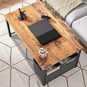 CubiCubi 40.8" x 22.8" Coffee Table with Moveable Storage Box for Living Room, Wood Look Accent Furniture with Metal Frame, Easy Assembly, Deep Brown