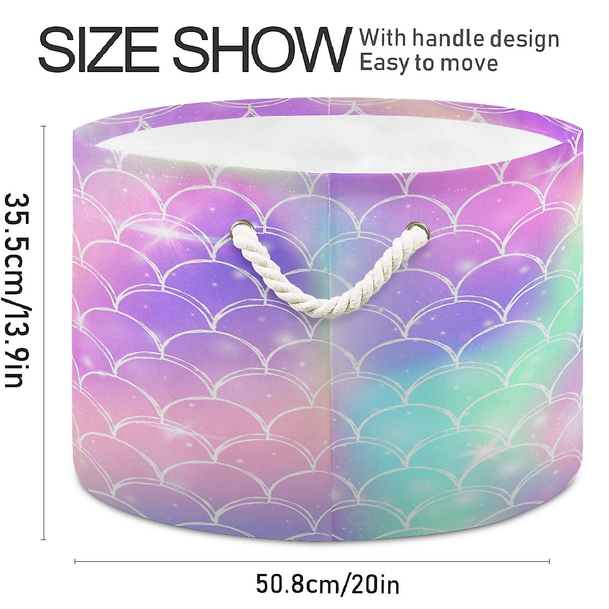 MNSRUU Storage Basket 20"x14" Multicolor Mermaid Scales Collapsible Organizer Basket with Handles, Fabric Nursery Laundry Basket Large Capacity