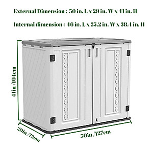 ADDOK Horizontal Storage Shed Multi-Function, Lockable Outdoor Storage Weather Resistance, Thick HDPE Resin Storage Cabinet for Backyards, Patio, Garden 34 Cu.ft