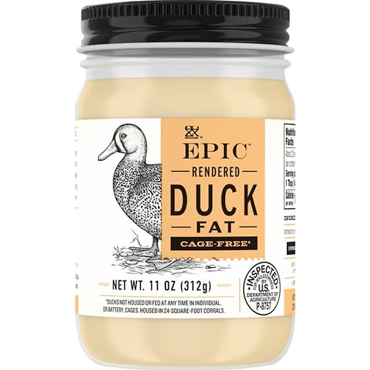EPIC Rendered Duck Fat, Keto Friendly, Gluten Free, 11 oz Jar