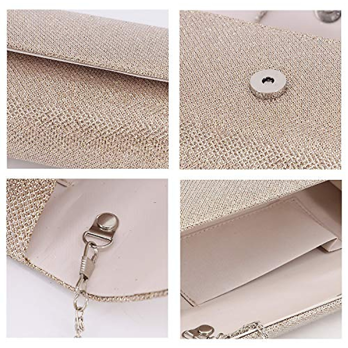 Naimo Flap Dazzling Small Clutch Bag Evening Bag With Detachable Chain (Champagne)
