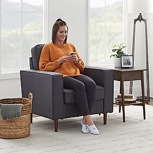 Edenbrook Lynnwood Upholstered Accent Chair - Living Room Furniture - Office - Bedroom - Mid-Century Modern Design - Armchair - Buttonless Tufting - Simple Assembly - Solid Frame - Black Faux Leather