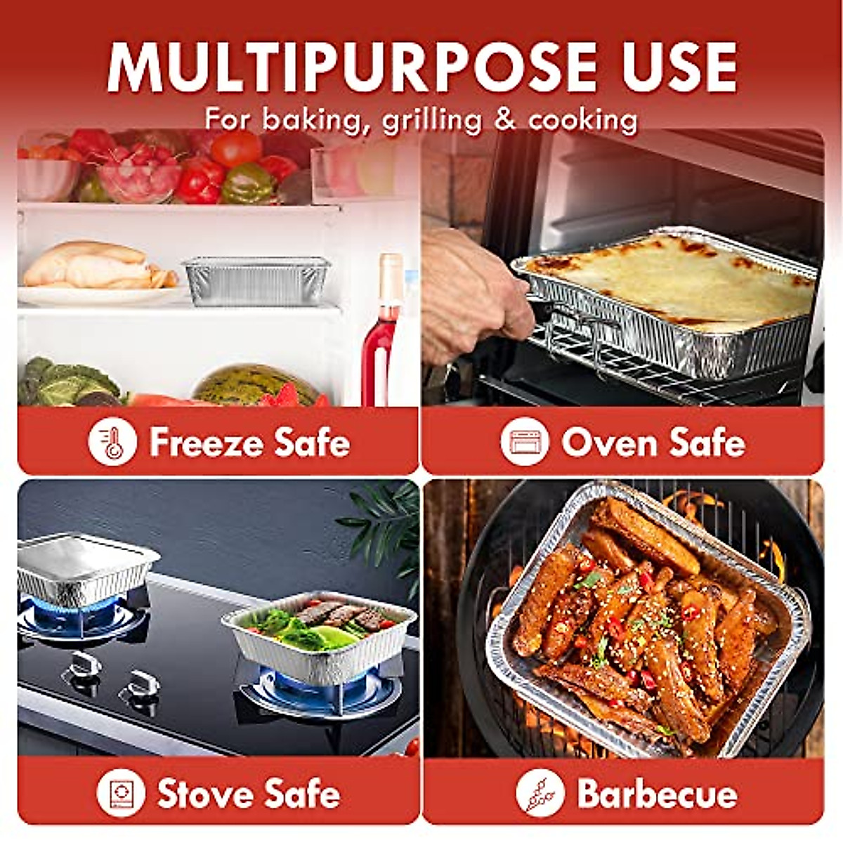 ZALAXY 8" Square Disposable Aluminum Cake Pans with Lids, Foil Pans Food Containers Perfect for Baking Cakes, Cooking, Roasting, Homemade breads (20 Pack)