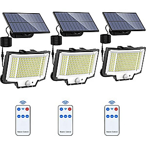 NACINIC Solar Outdoor Light Motion Sensor Waterproof with 200 Bright LED, Remote, Separate Panel, 16.4Ft Cable, Dusk to Dawn Lighting Mode, Security Solar Powered Flood Lights 200 LED 3-Pack